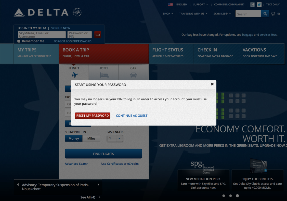 PIN Number Must Change to Password As of Today at Delta.com - The Gate